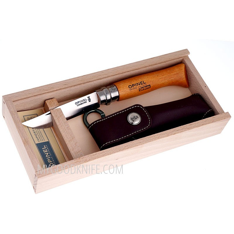 Folding knife Opinel Wooden slide top box Carbon No 8 with sheath ...