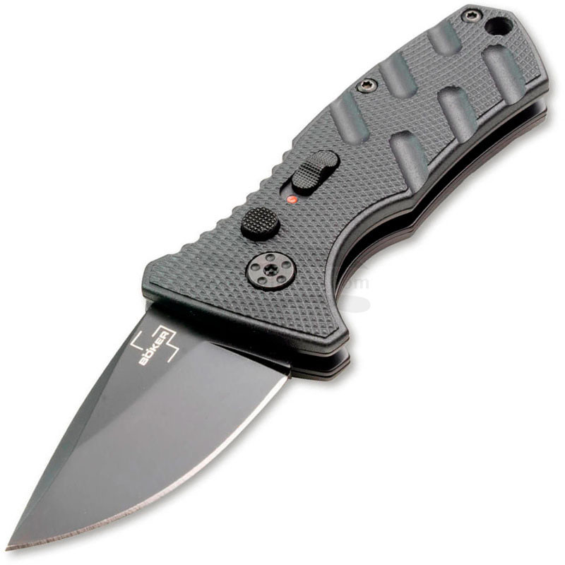 Automatic knife Böker Plus BHQ Stubby Strike Drop point All Black ...